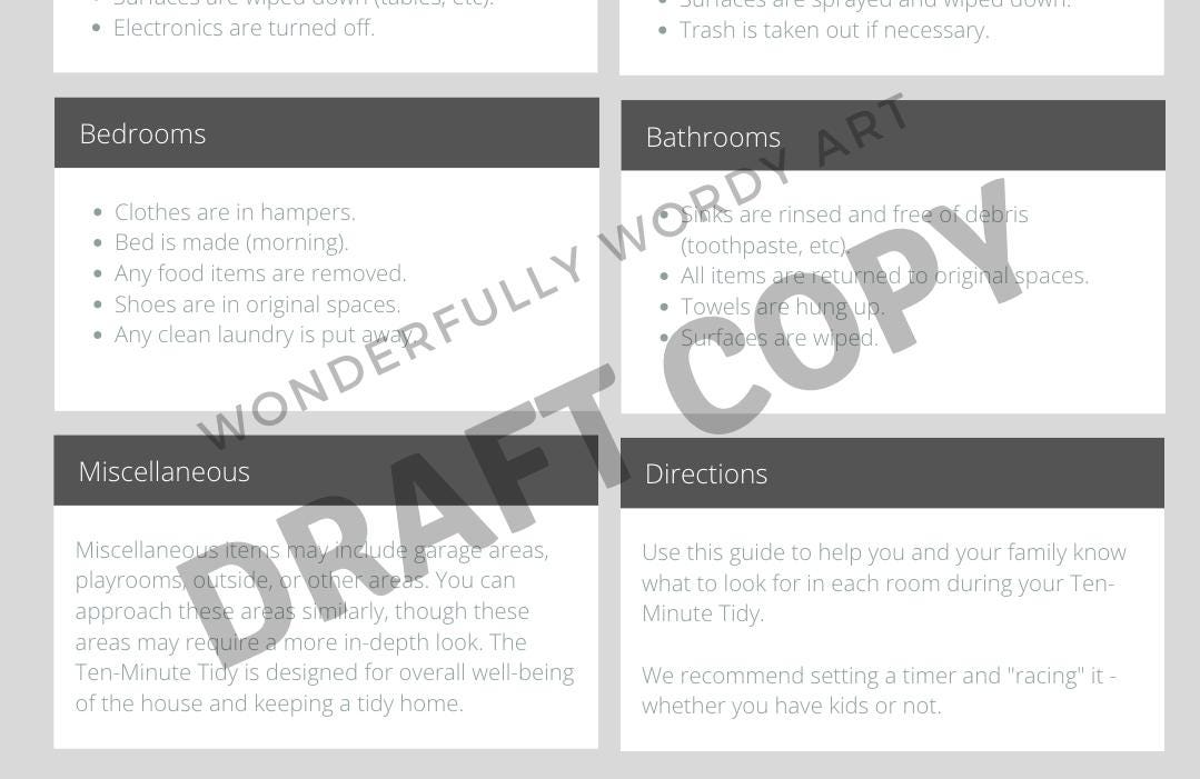 Ten Minute Tidy - Daily Checklist - Etsy