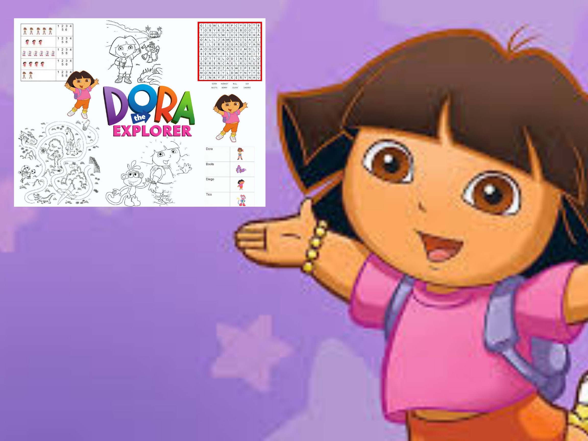 Dora the Explorer Activity Sheet - Etsy UK