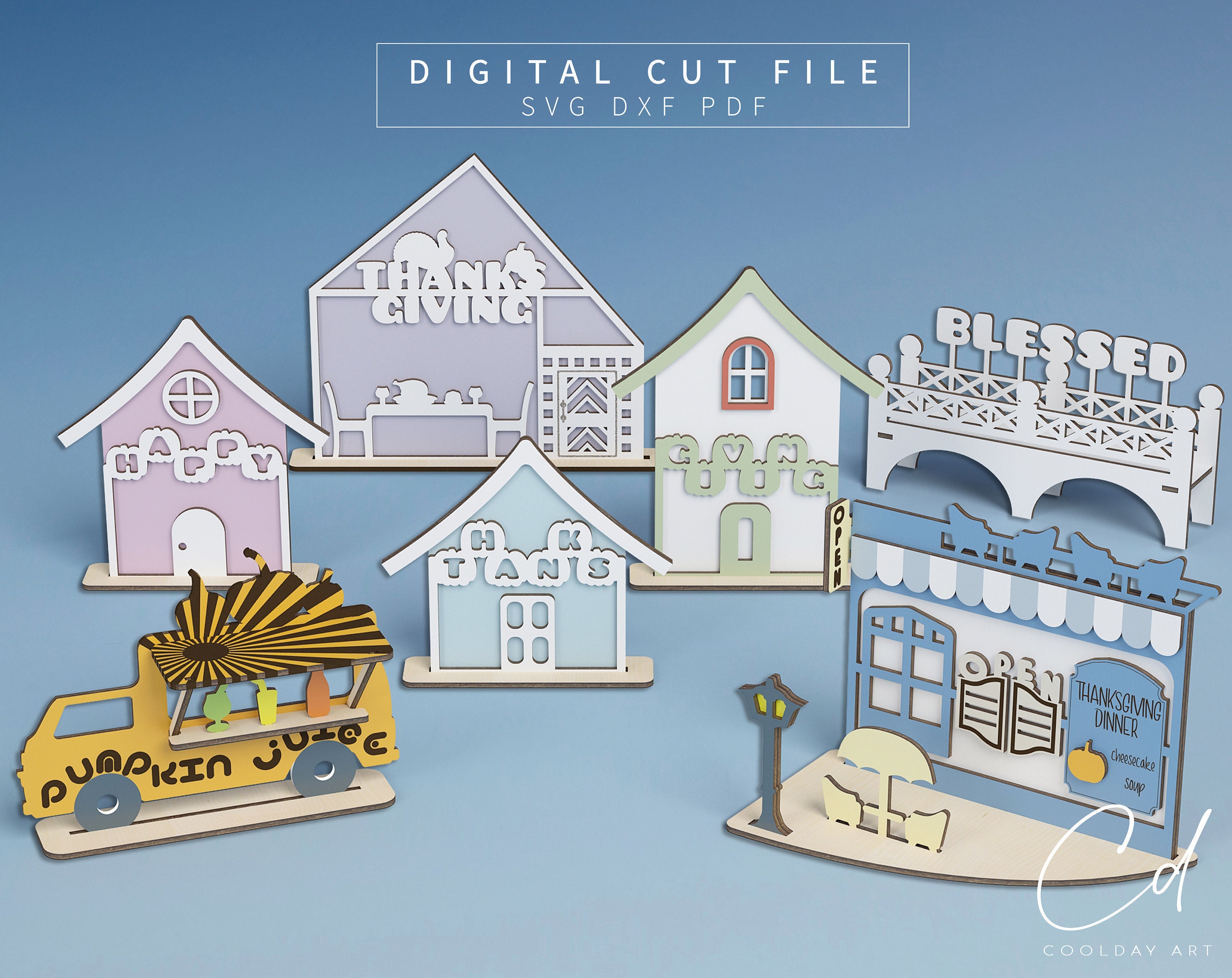 Thanksgiving Village, Houses and Restaurant File SVG DXF PDF ...