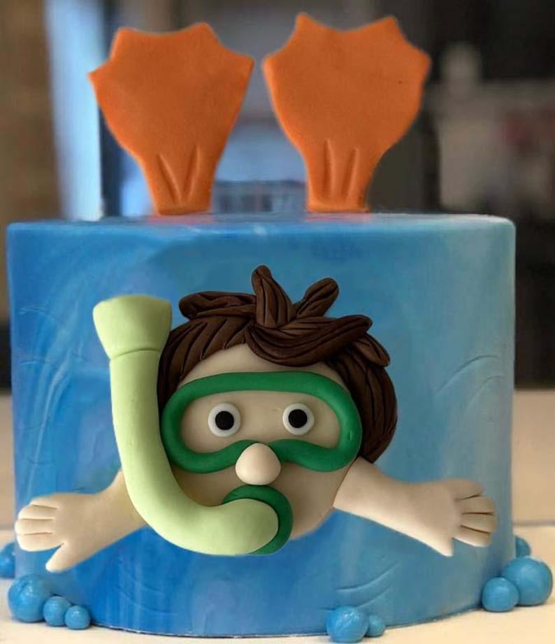 Snorkeling Cake Topper- Underwater Diver Boy\girl With Flippers - Ocean ...