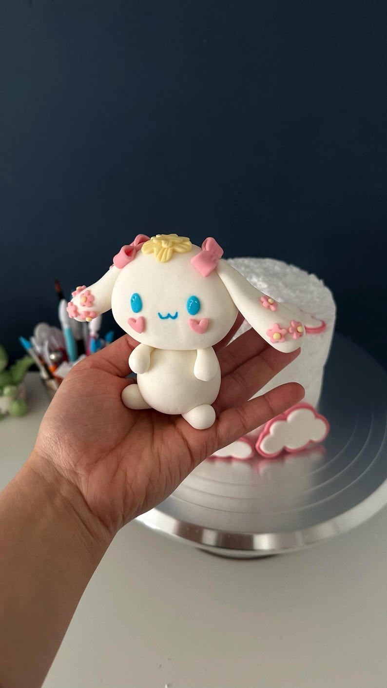 Custom Kawii Kitty Bunny Fondant Cake Topper, Pink Birthday Theme. - Etsy
