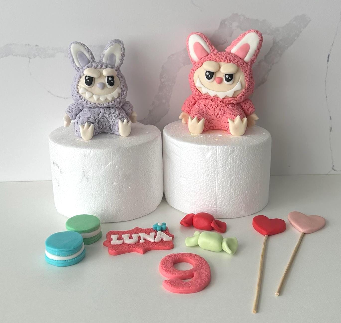 Edible Labubu - Insperd Cake Topper- Bunny Monster Fondant Figures ...