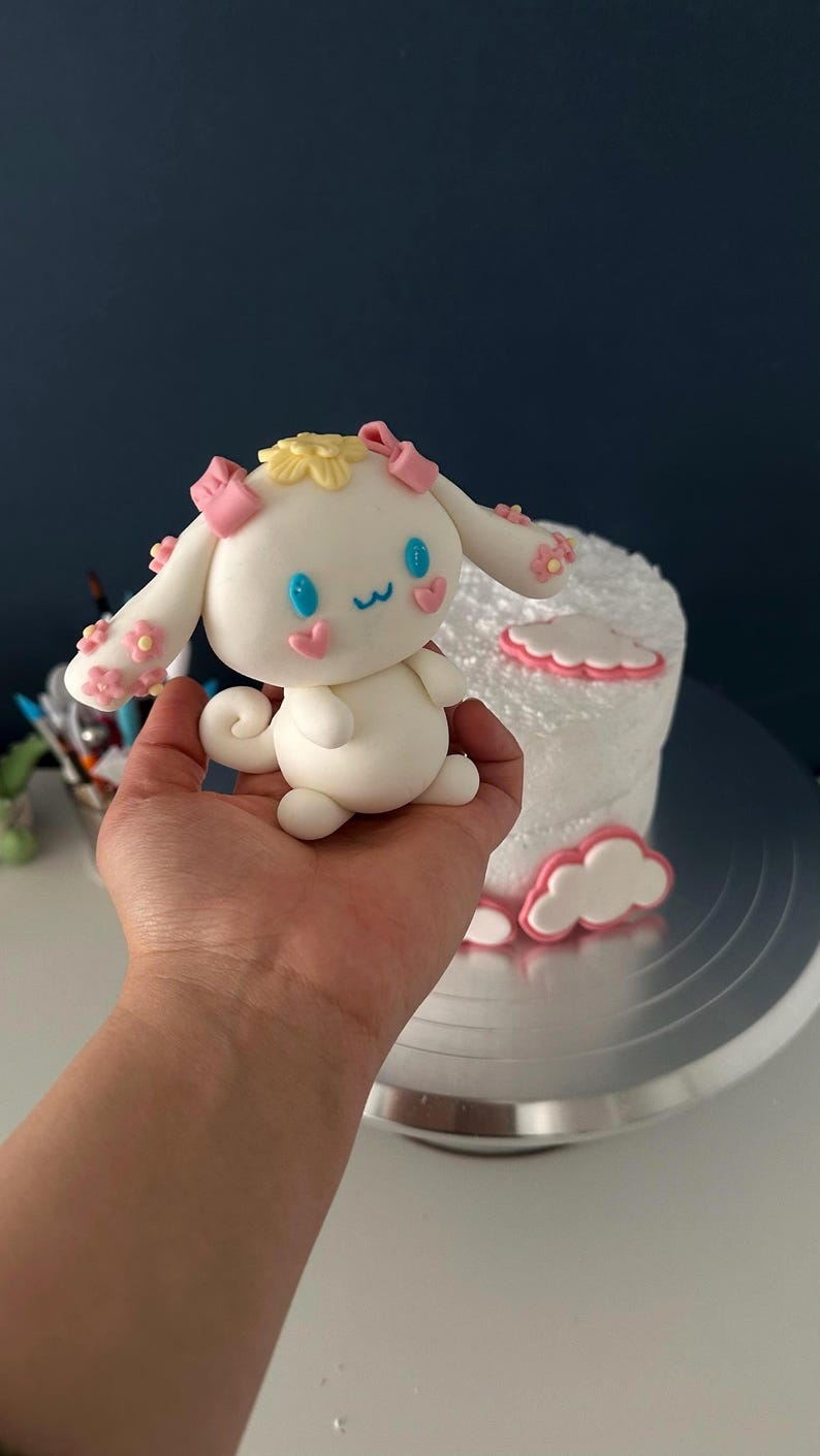 Custom Kawii Kitty Bunny Fondant Cake Topper, Pink Birthday Theme ...