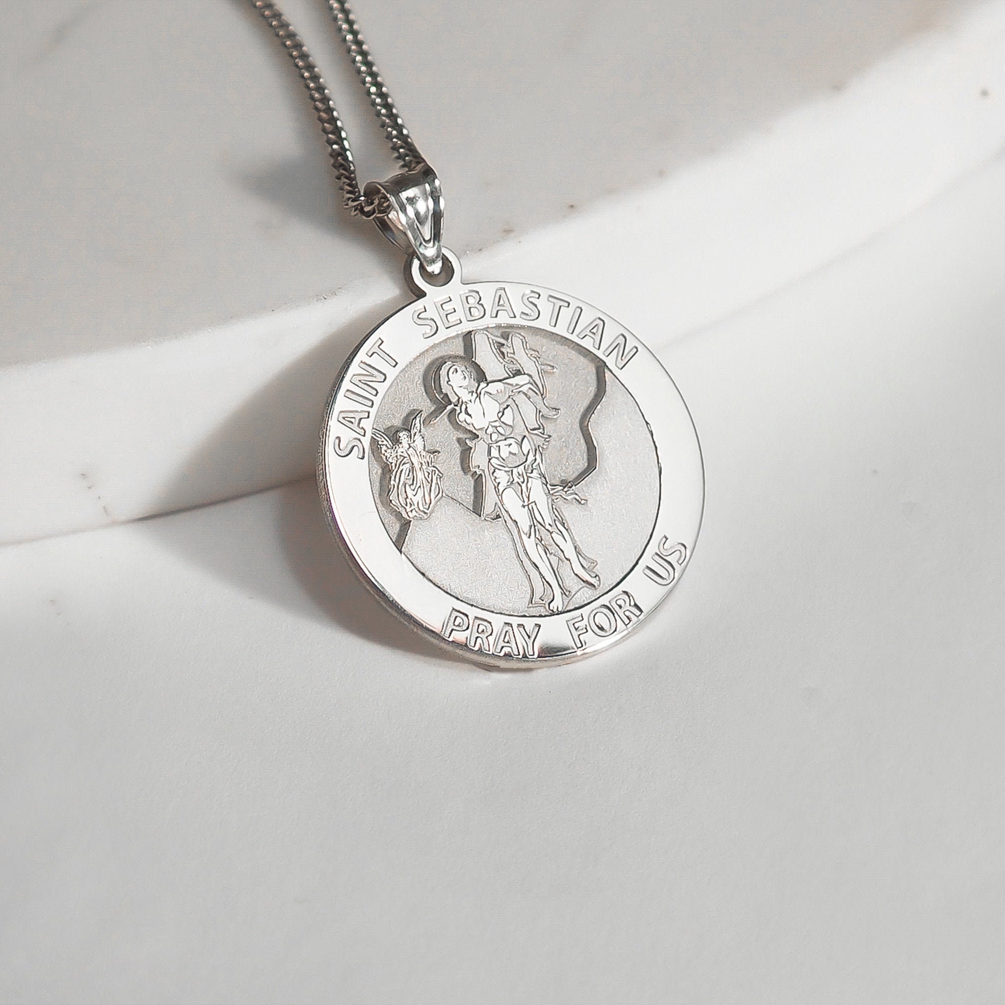 Saint Sebastian Medal Necklace, Patron Saint Sebastian Round Religious ...