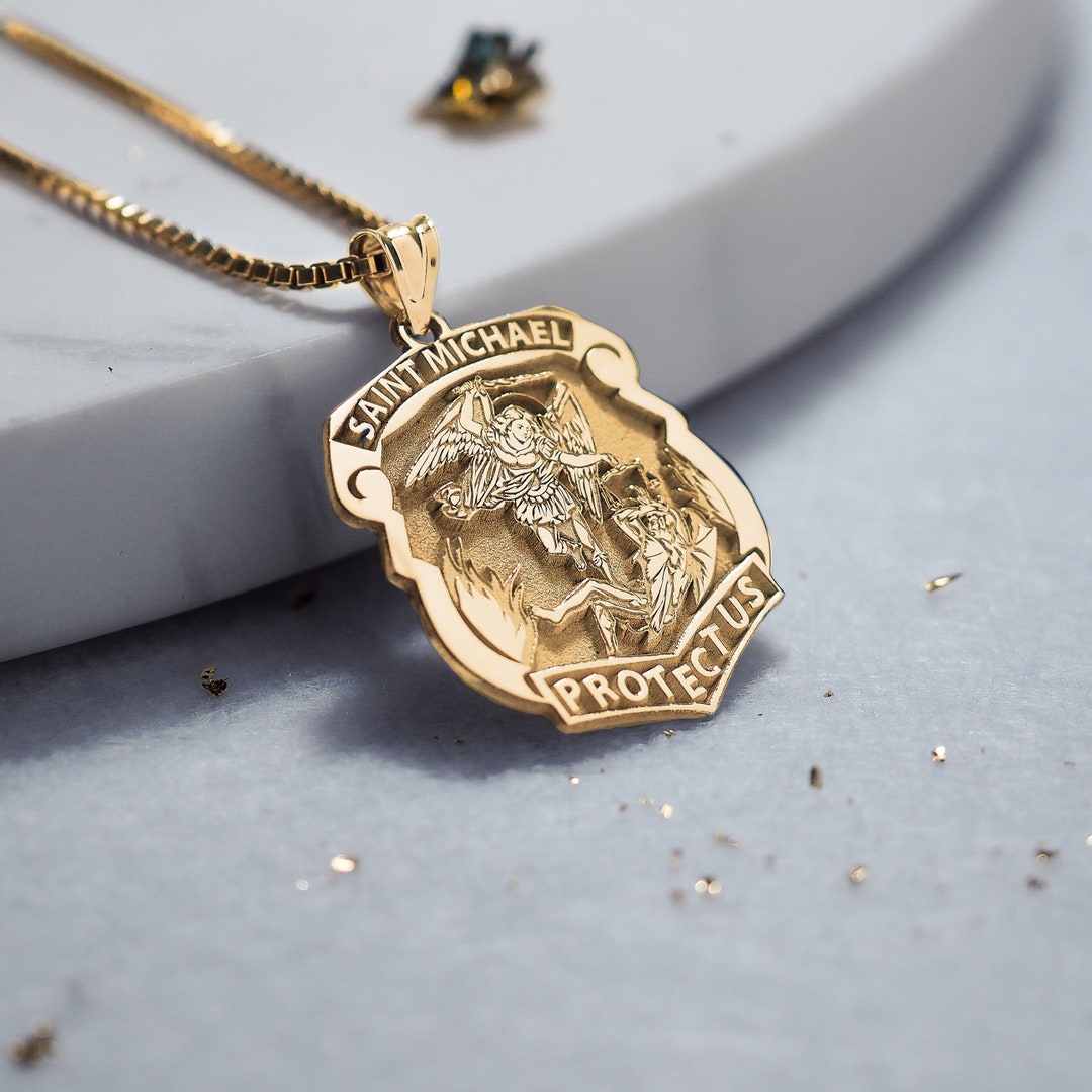 Solid 14k Gold Saint Michael Badge - Etsy