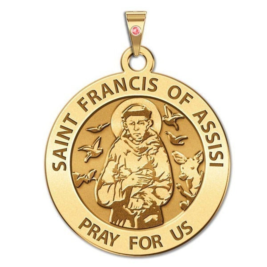 Solid 14k Gold Saint Francis of Assisi Round Religious Medal - Etsy