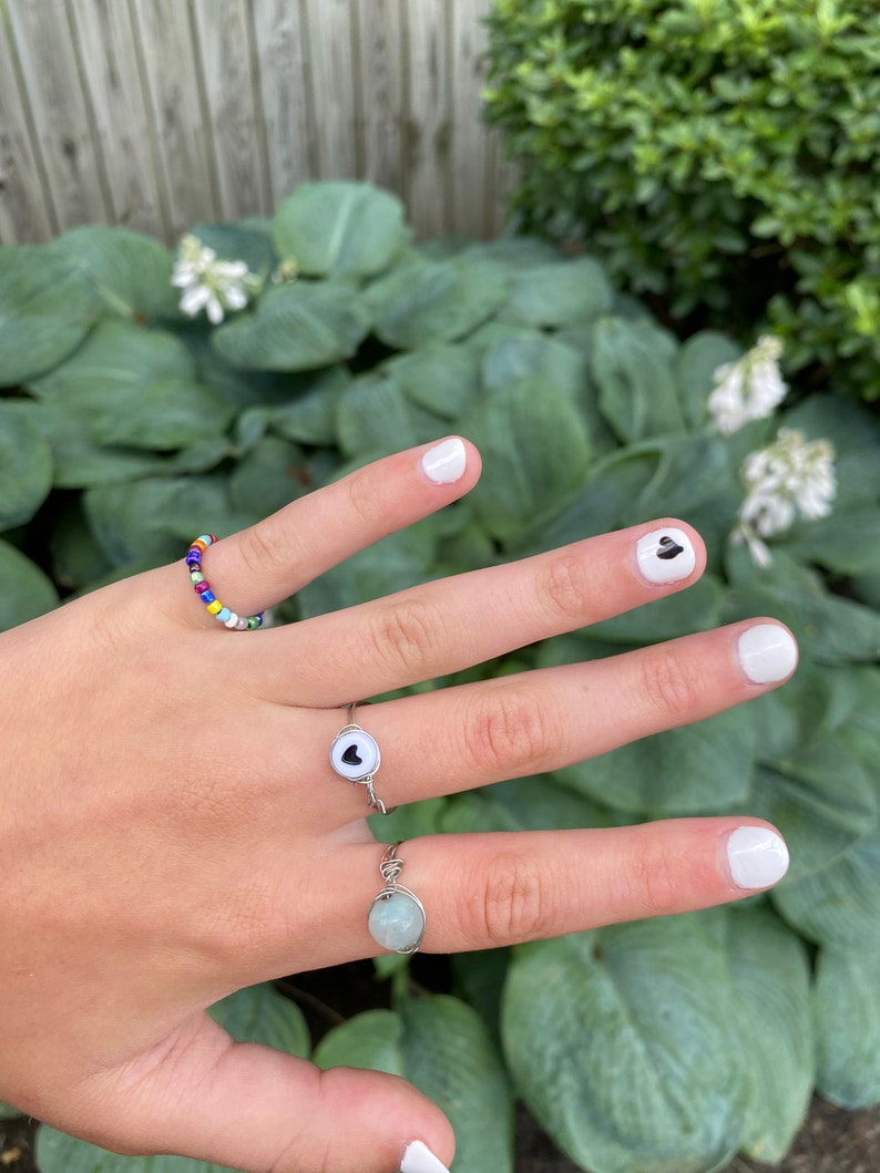 Beachy Wire Ring - Silver Ring - Beach Blue Ring - Summery Ring - Etsy