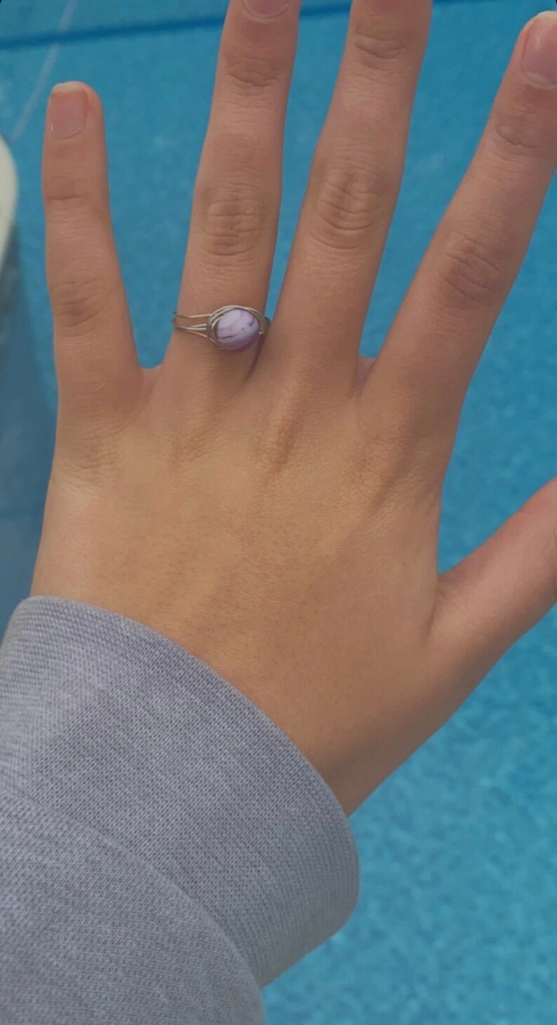 Beachy Wire Ring - Silver Ring - Beach Blue Ring - Summery Ring - Etsy