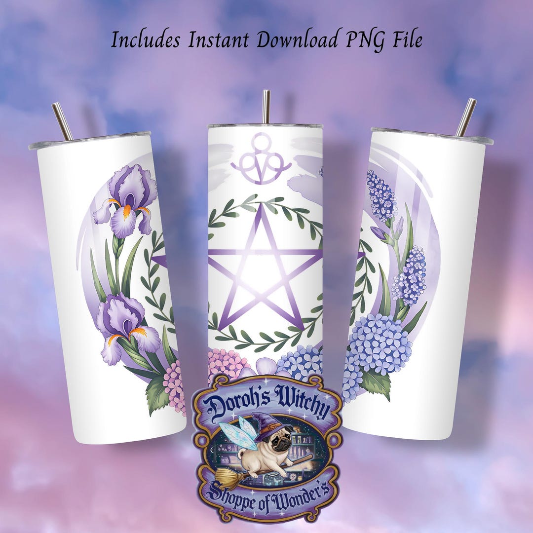 Iris Hydrangea Pentacle 20 Oz Skinny Tumbler Digital Design PNG Instant ...