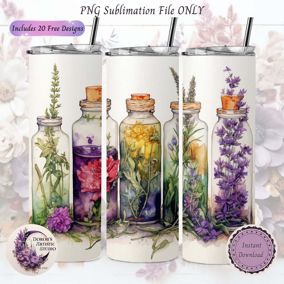 Witches Vials and Herbs 20 Oz Skinny Tumbler Digital Design PNG Instant ...