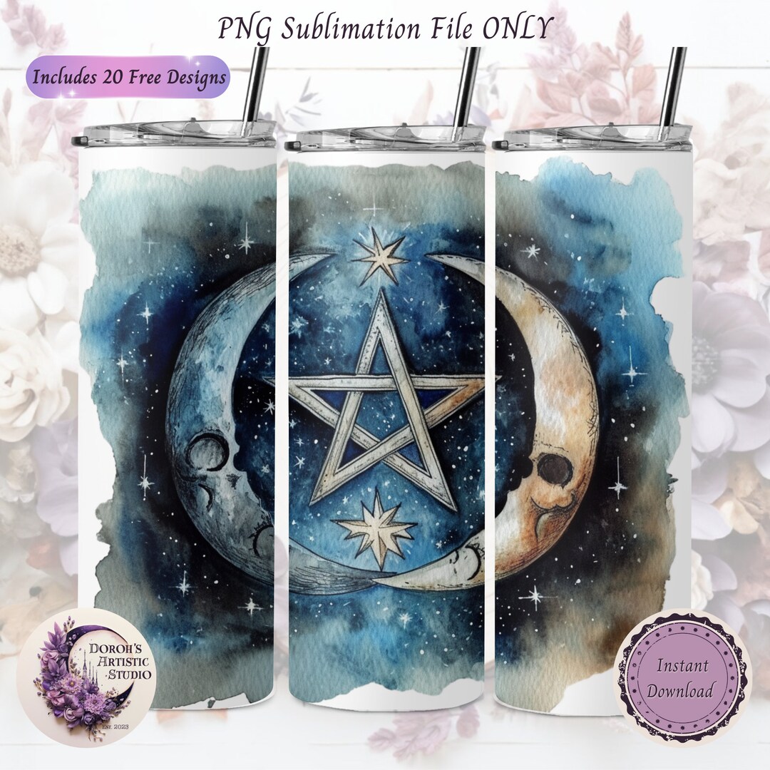 Wiccan Pentacle 20 Oz Skinny Tumbler Digital Design PNG Instant ...