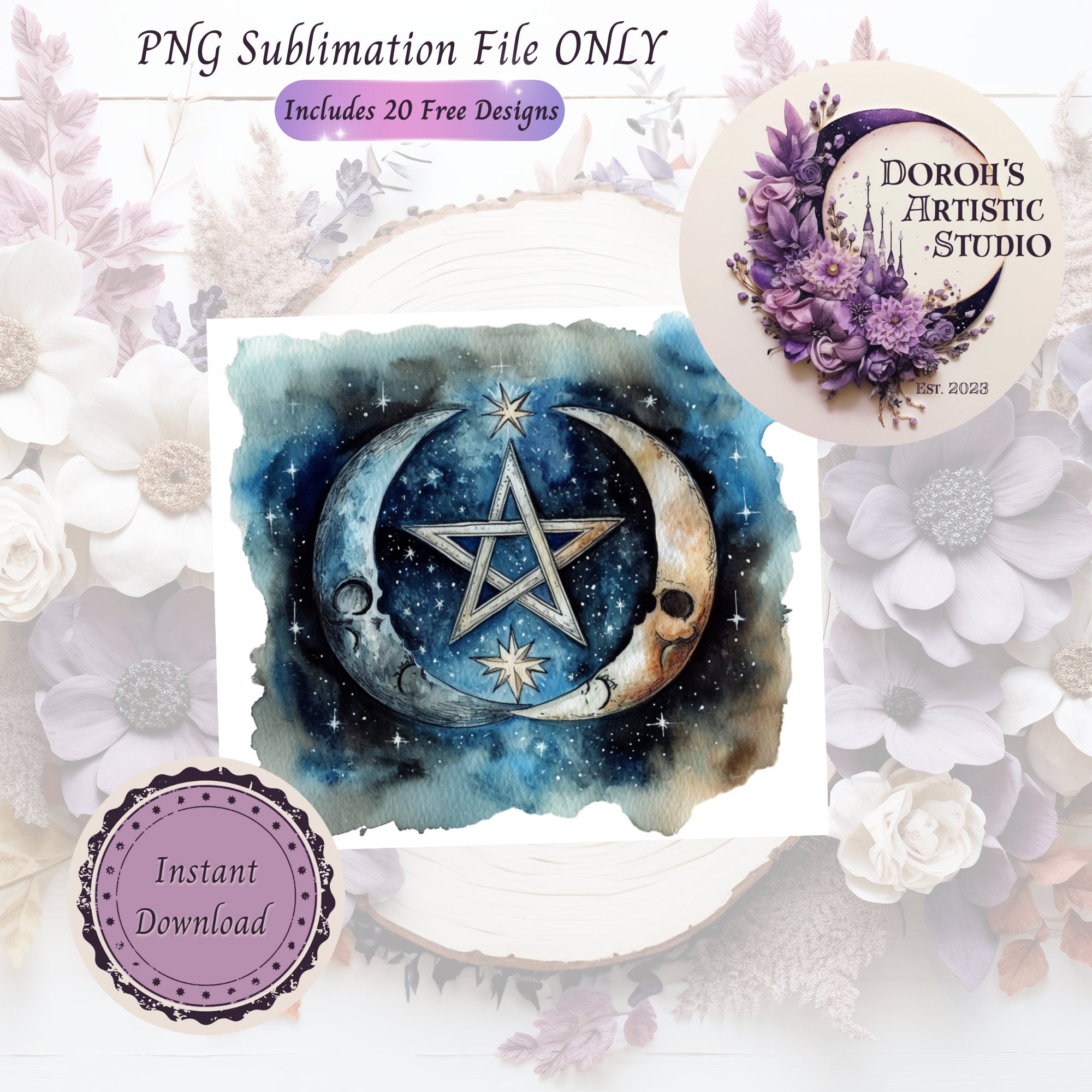 Wiccan Pentacle 20 Oz Skinny Tumbler Digital Design PNG Instant ...