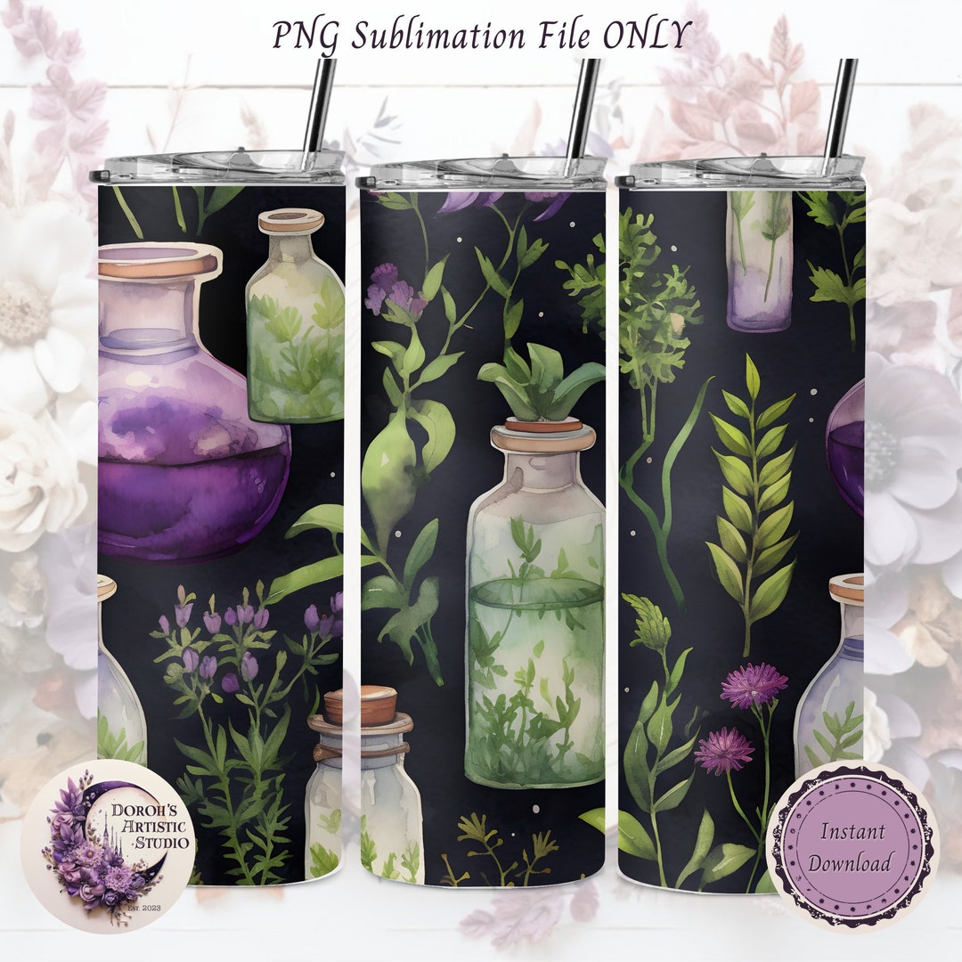 Witches Vials and Herbs 20 Oz Skinny Tumbler Digital Design PNG Instant ...