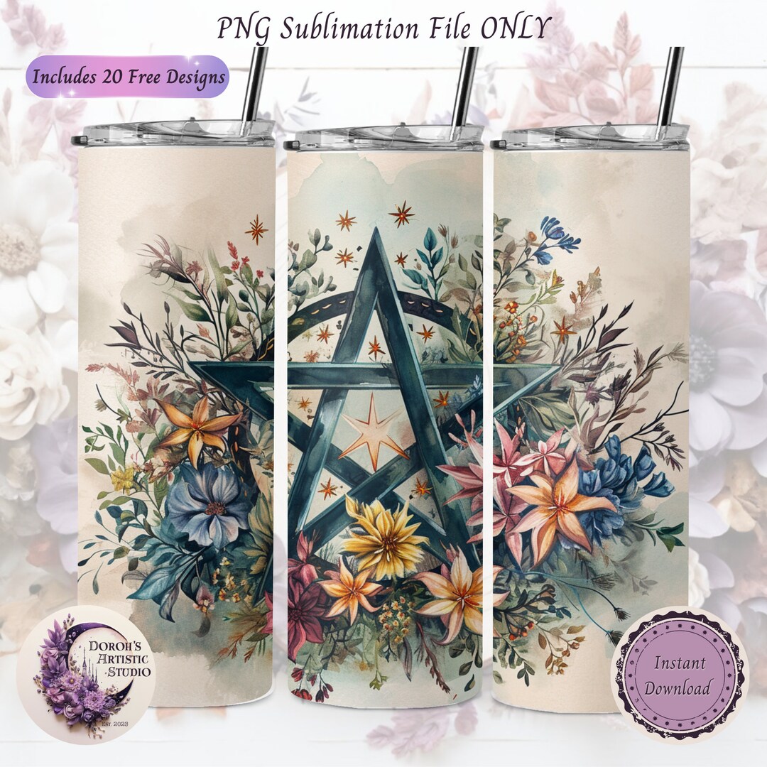 Wiccan Pentacle 20 Oz Skinny Tumbler Digital Design PNG Instant ...