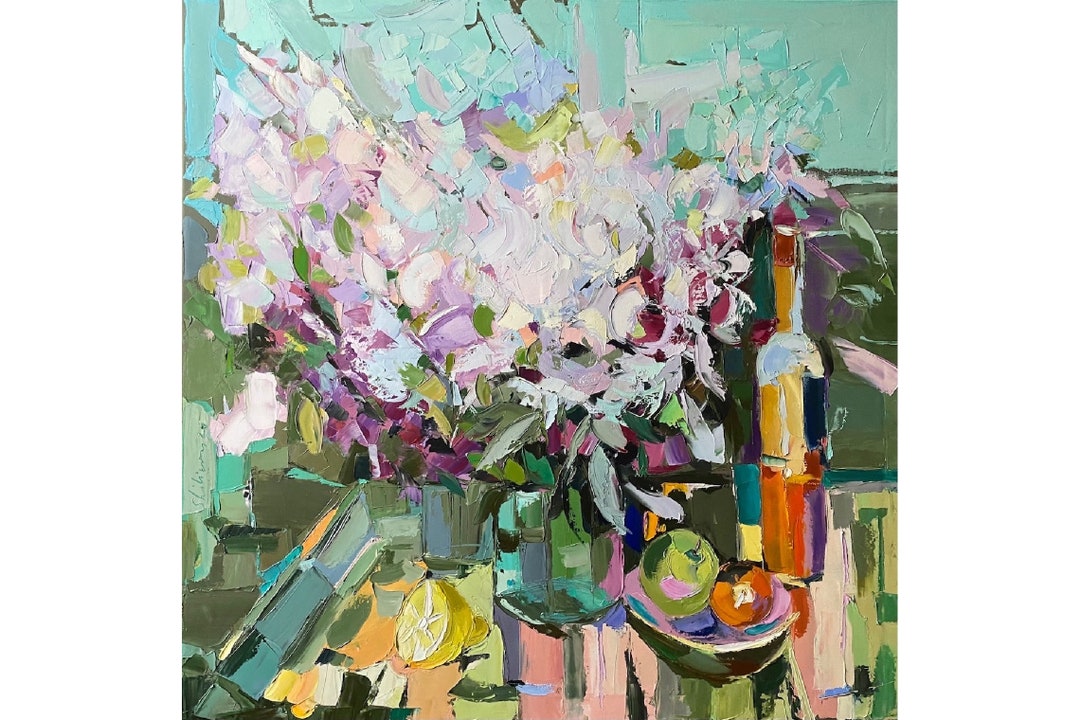 Extra Large Plaster Oil Painting on Canvas Still Life Floral Original ...