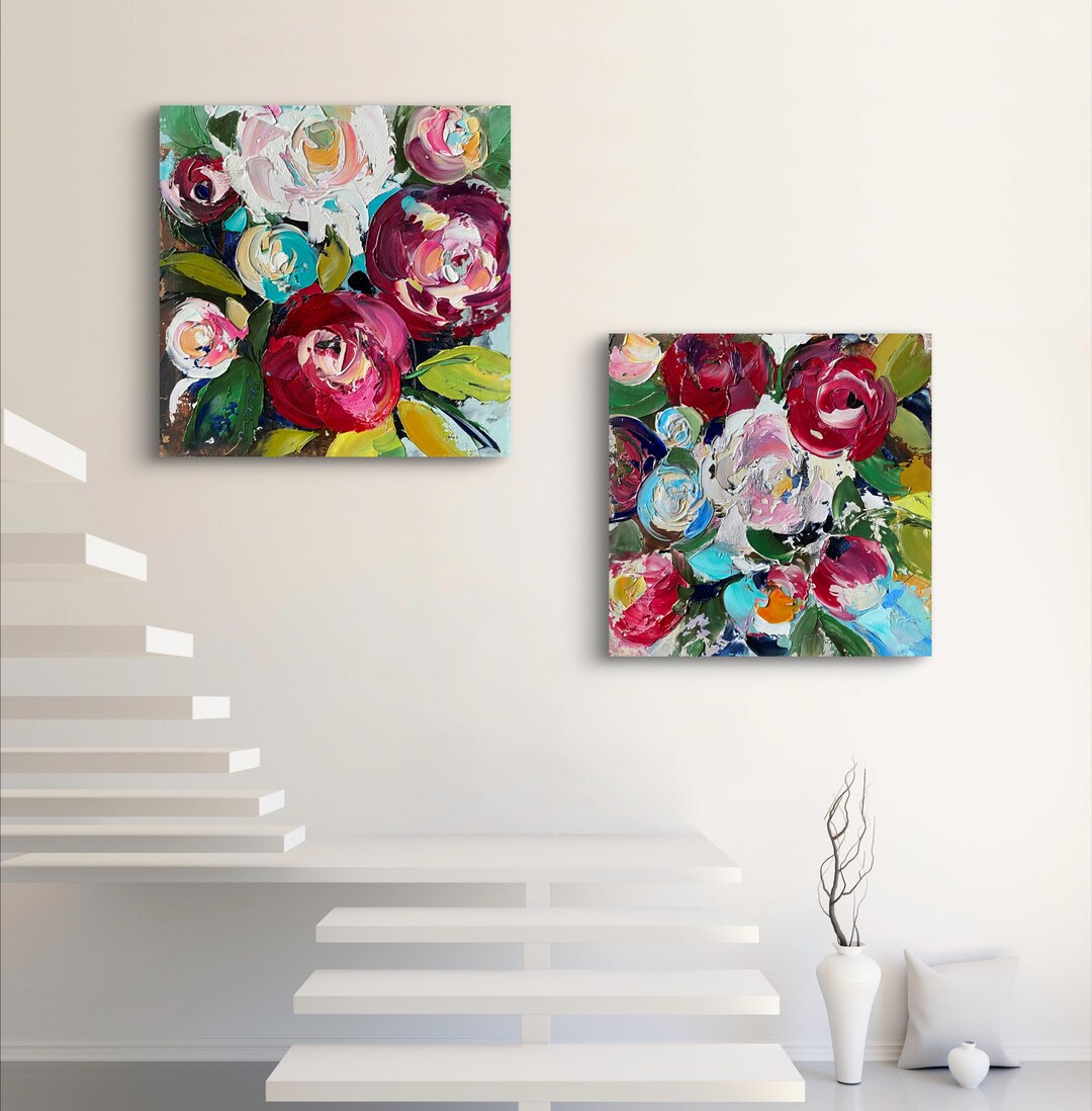 Extra Large Peonies Original Oil Painting on Canvas Still Life Hallway ...