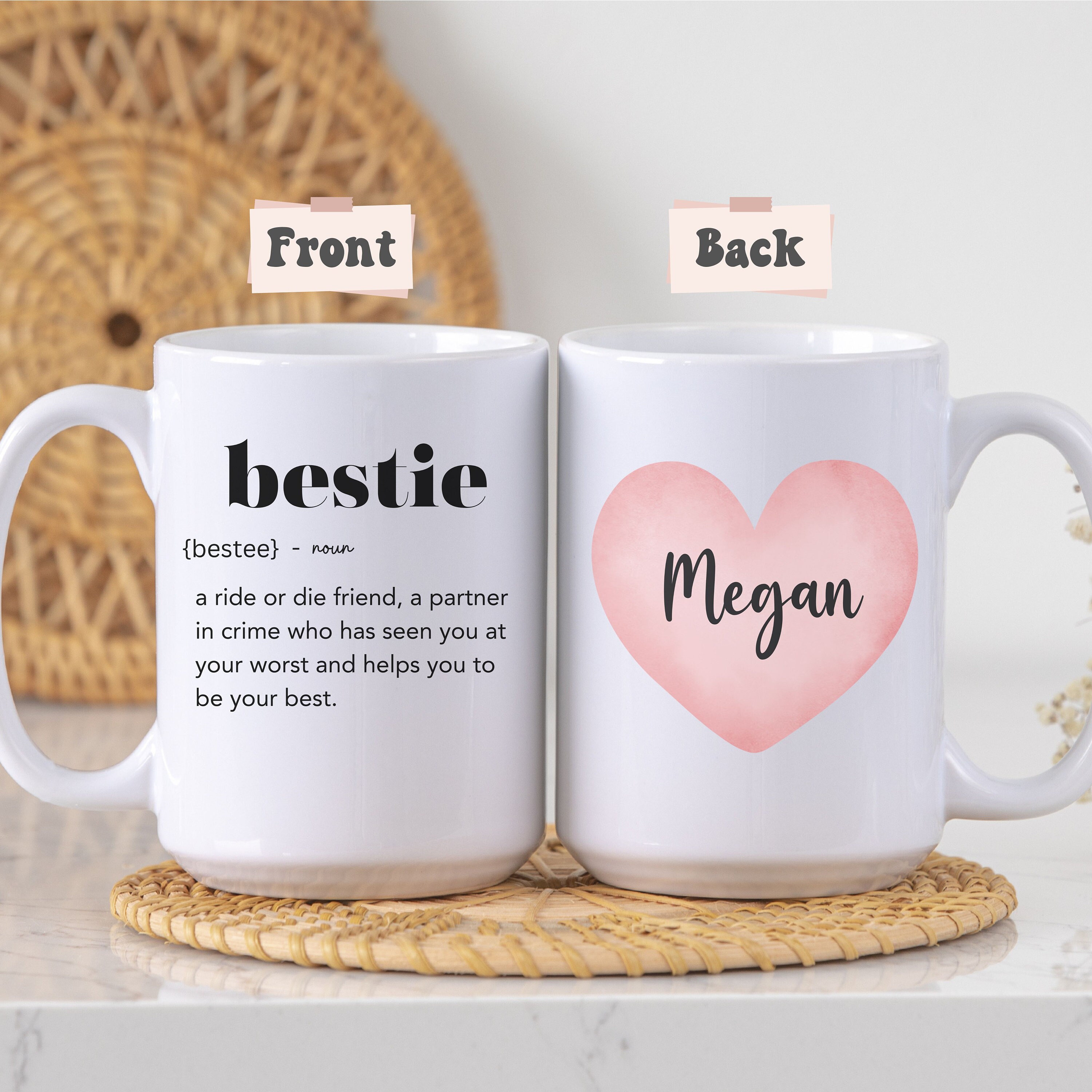 Custom Besties Mug With Names on the Back, Bestie Definition Coffee Mug ...