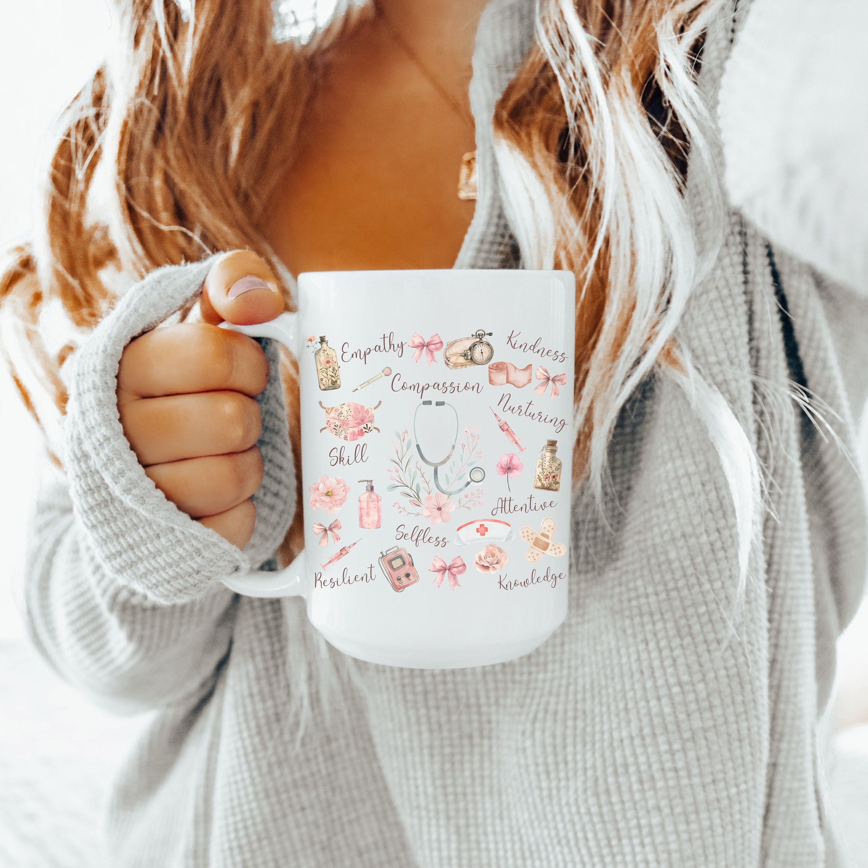 Nurse Coffee Mug, Registered Nurse, CNA Mug, Pink Bow Floral Nursing ...