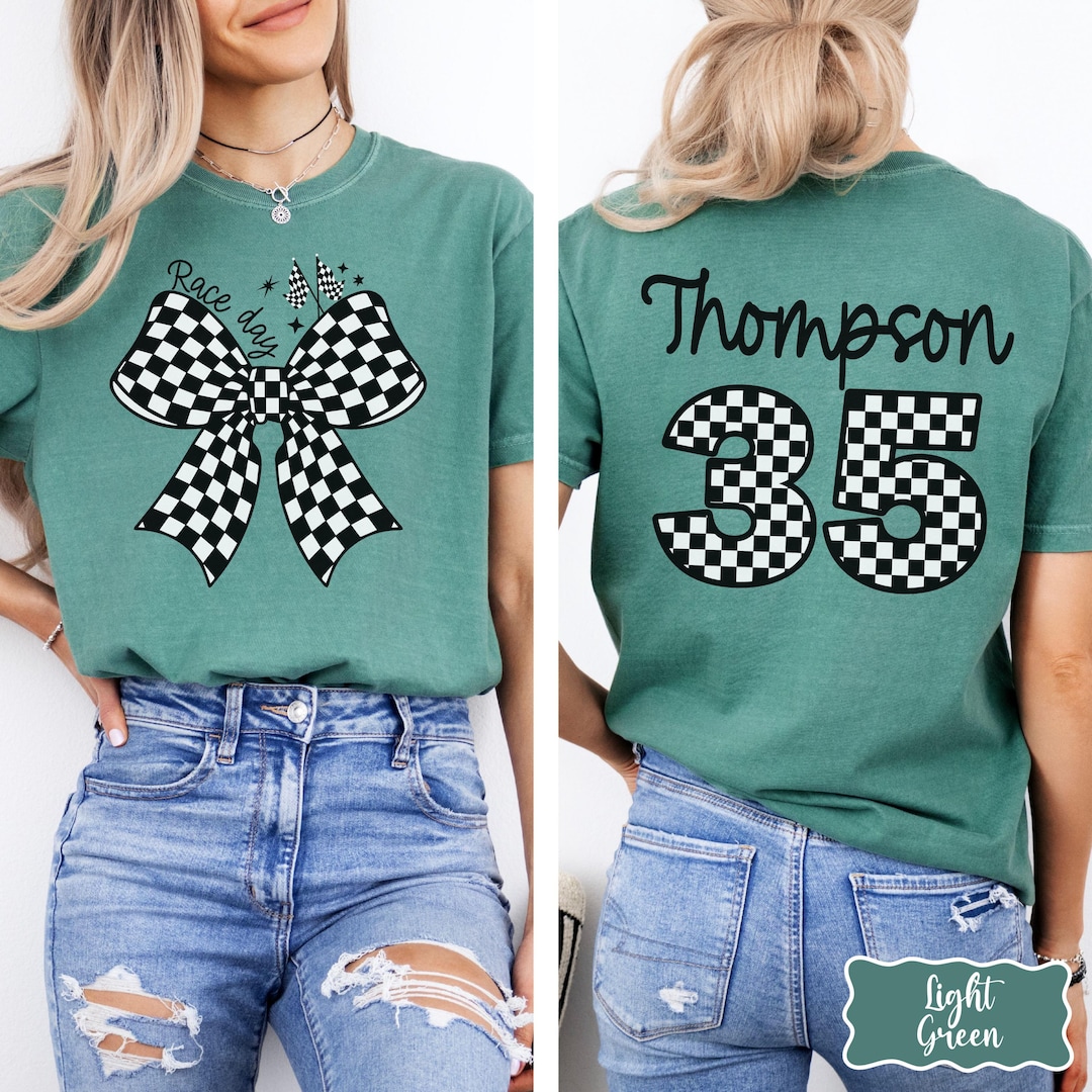 Checkered Bow Racing Custom Comfort Colors® Shirt, Name Number Retro ...