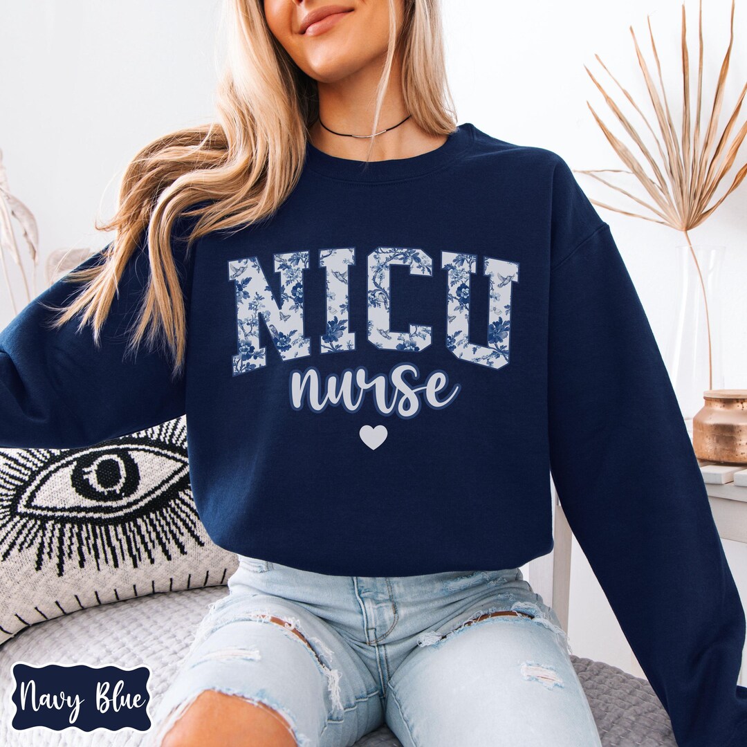 Floral Nicu Nurse Sweatshirt, Blue Toile Wildflower Sweatshirt ...