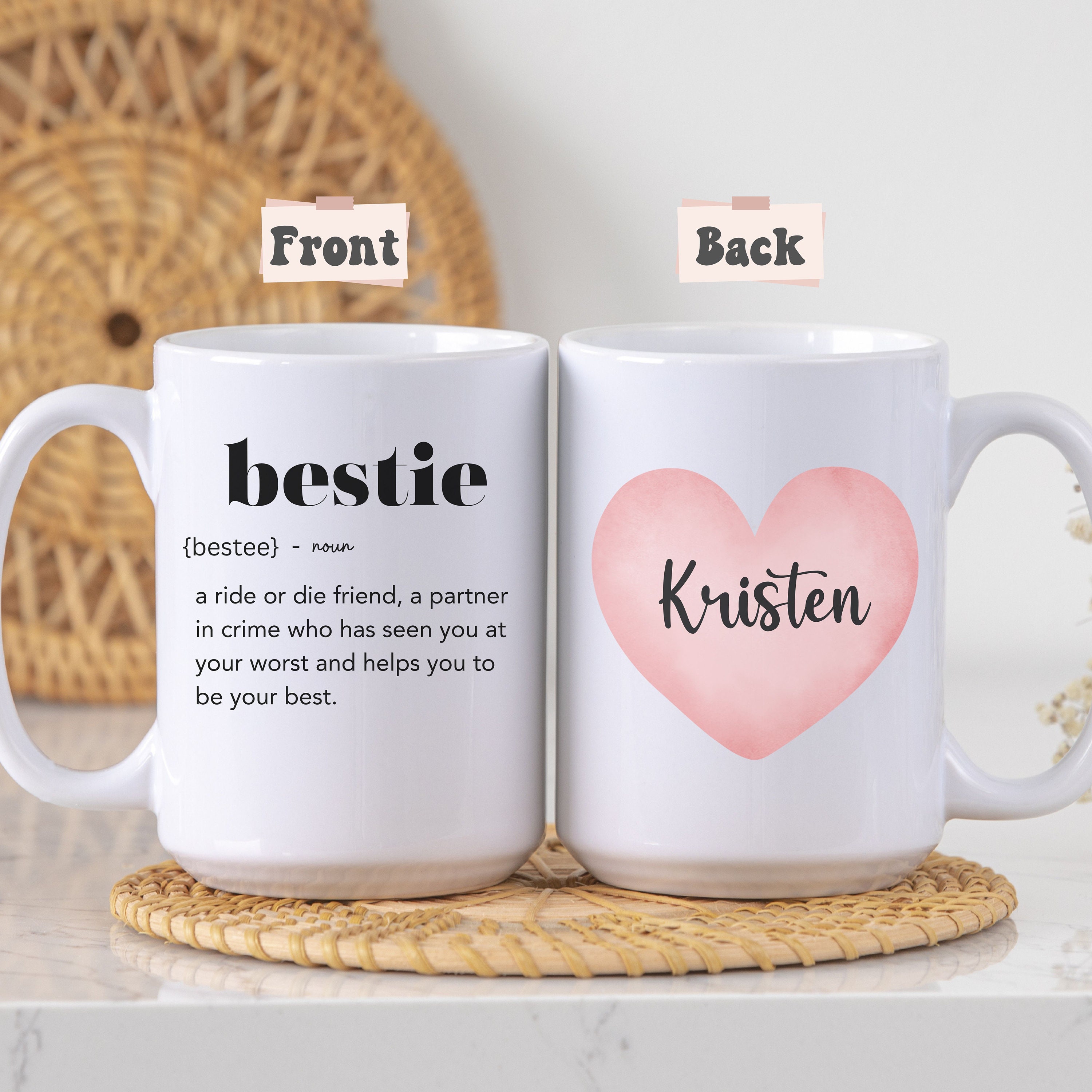 Custom Besties Mug With Names on the Back, Bestie Definition Coffee Mug ...