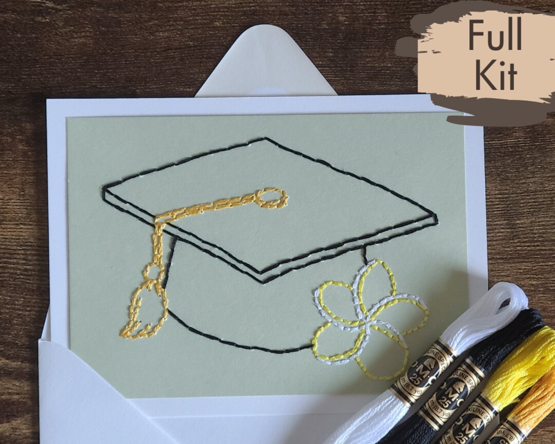 Graduation Cap Notecard Paper Embroidery Stitch Kit - Etsy