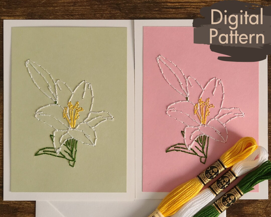 Lily Condolences Hand-embroidery Card A2 Pattern Download - Etsy