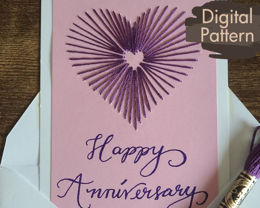 Anniversary Card A2 Hand-embroidery Pattern Download - Etsy