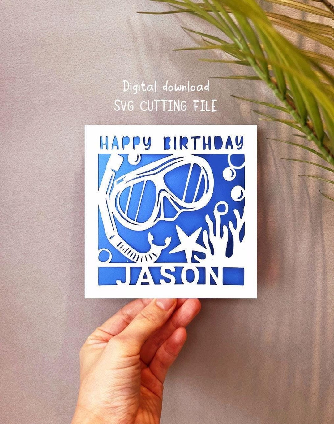 Personalized Scuba Diver Birthday Card SVG: Cricut Name Card (digital ...