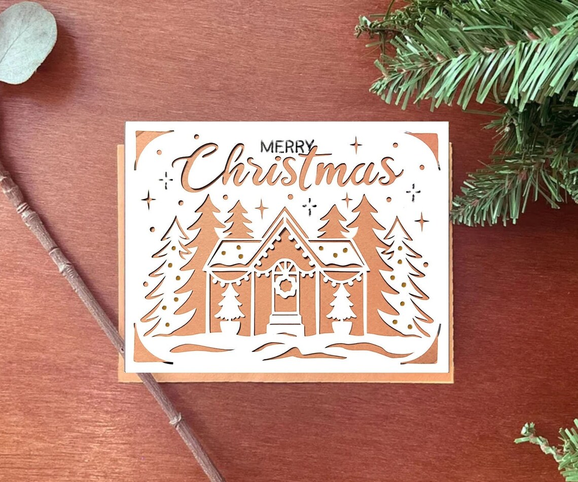 Christmas House Card Svg, Christmas Cricut Joy Card, Winter Card Svg ...