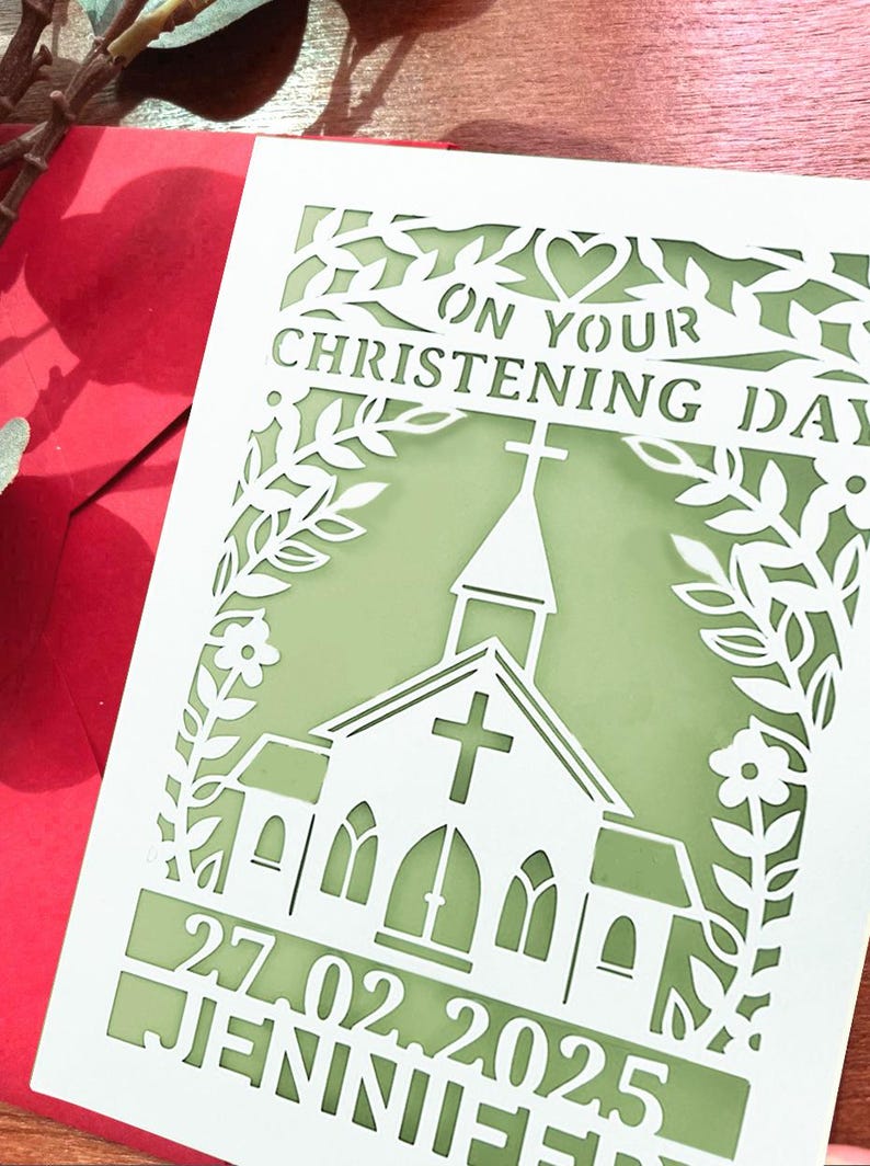 Personalized Christening Card SVG Template: 5x7 Papercut Design ...