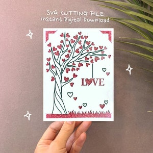 Love Tree Card Svg, Valentine Card Svg, Cricut Joy Valentines Card SVG ...