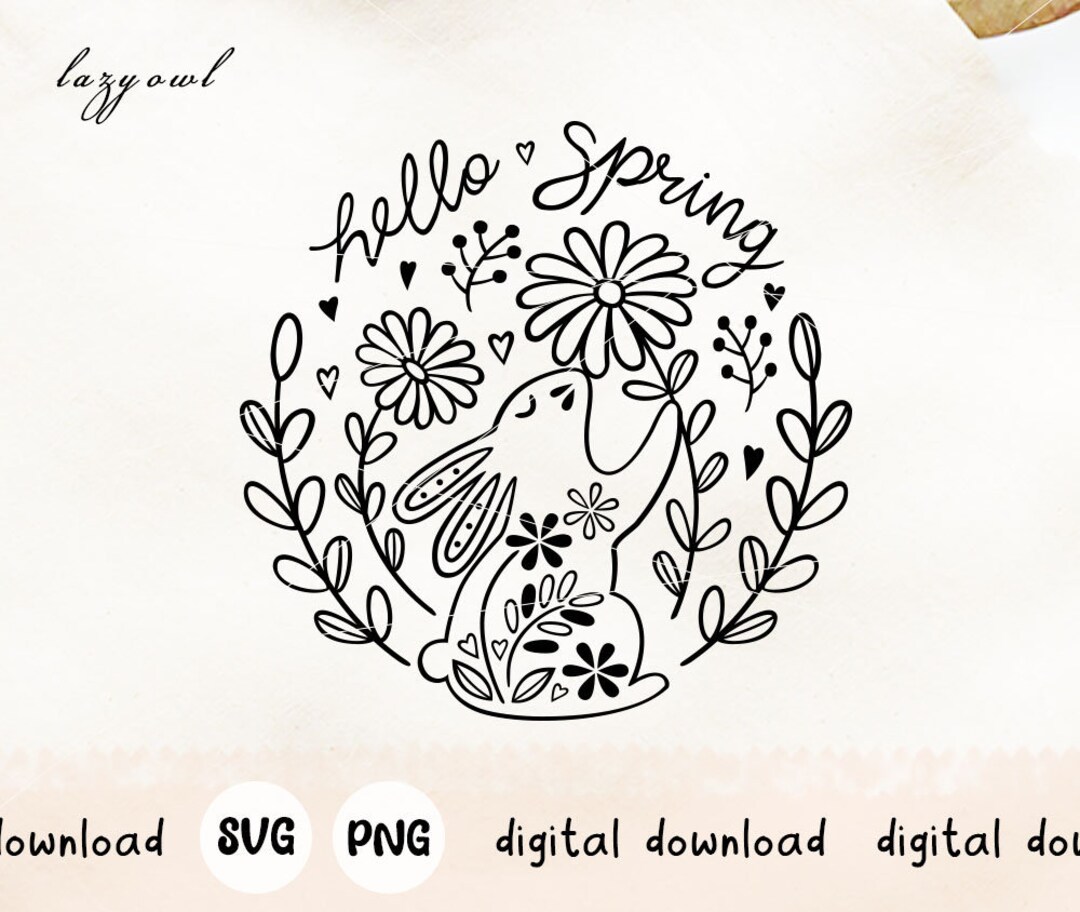 Hello Spring Bunny Svg,png, Easter Round Sign SVG , Bunny Wreath SVG ...