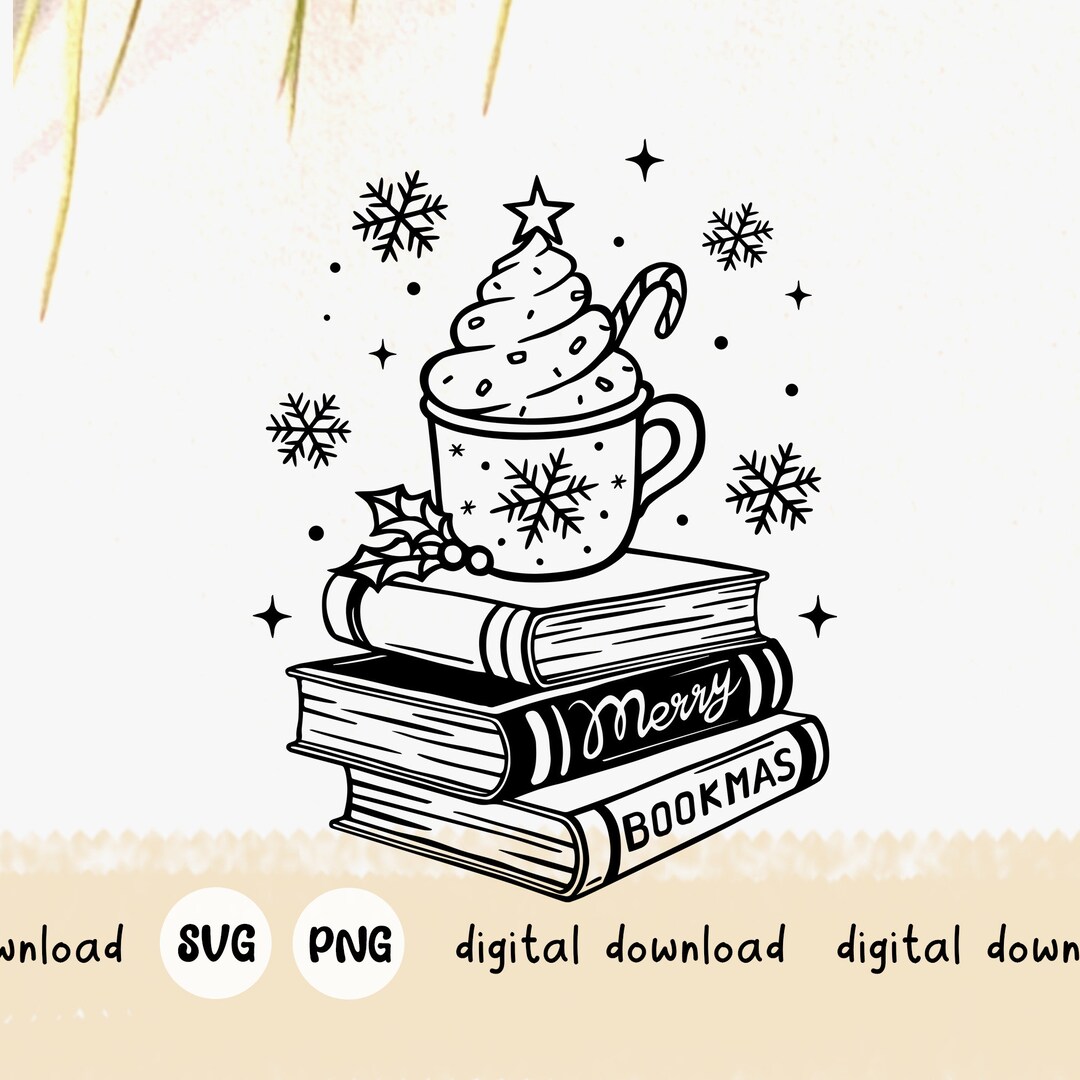 Merry Bookmas Svg PNG File , Christmas Book Lover Svg, Book Tree Svg ...