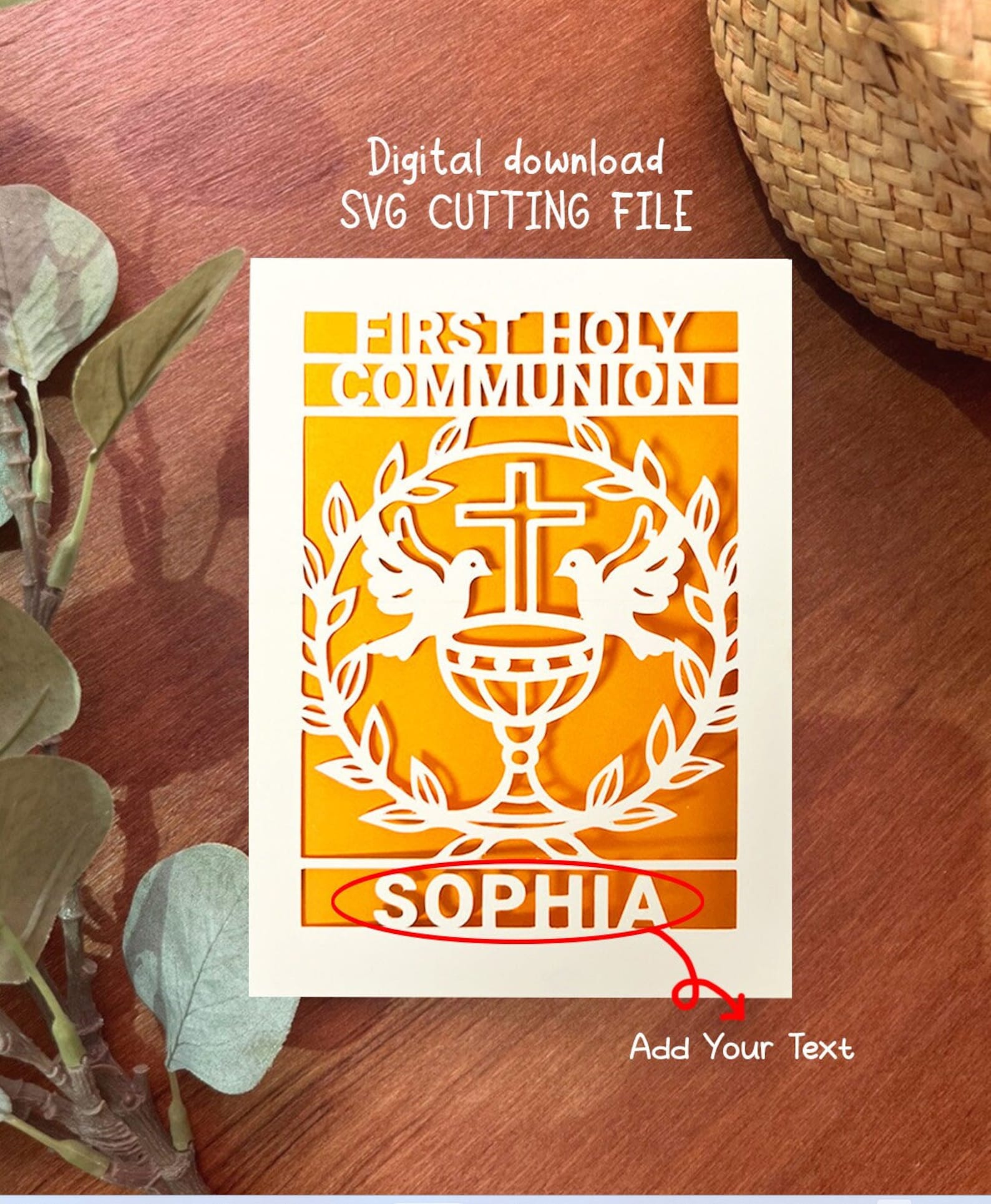 Personalized First Holy Communion Card SVG: Papercut Template (digital ...