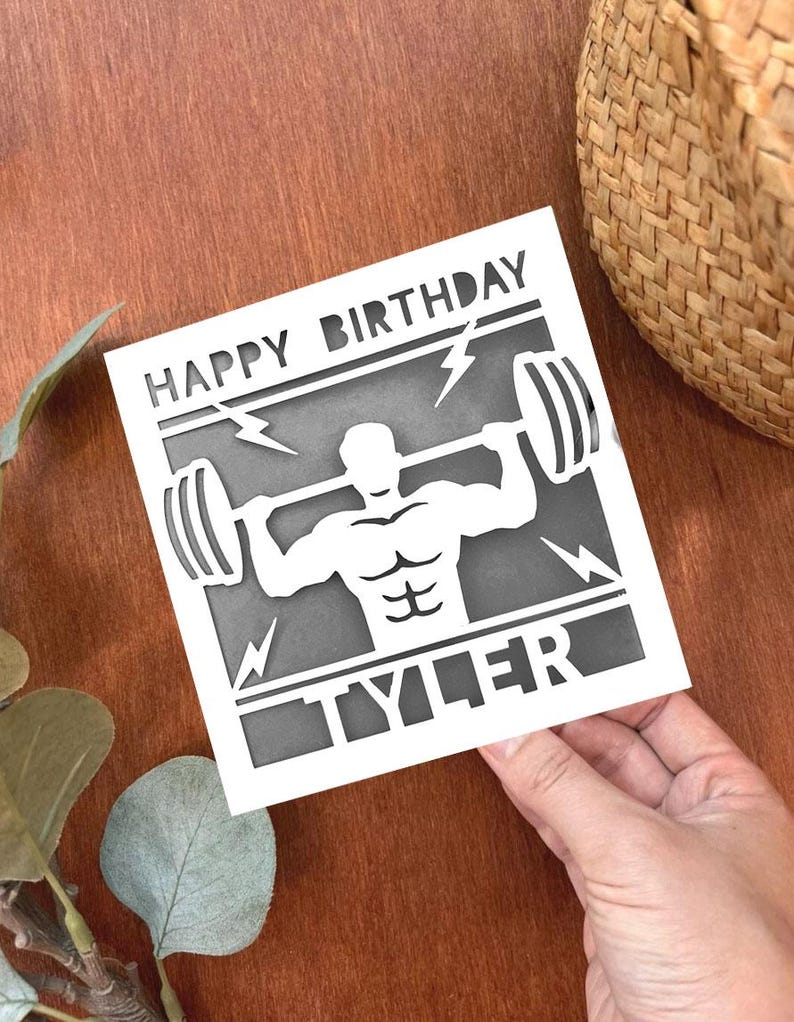 Weightlifting Birthday Card SVG: Gym Bodybuilder Cricut Template ...