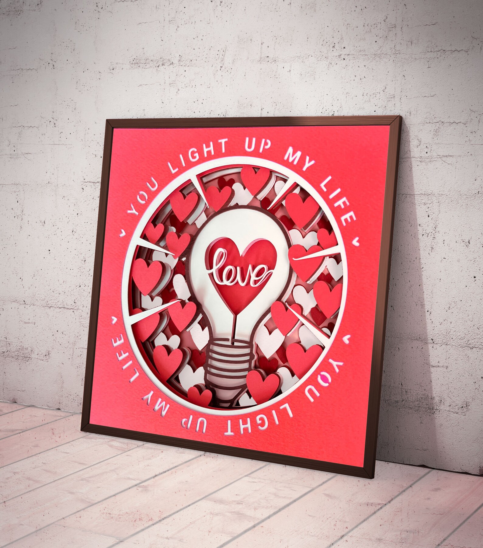 Love Light Bulb Shadowbox Svg, Valentine Shadowbox Svg, 3d Heart SVG ...