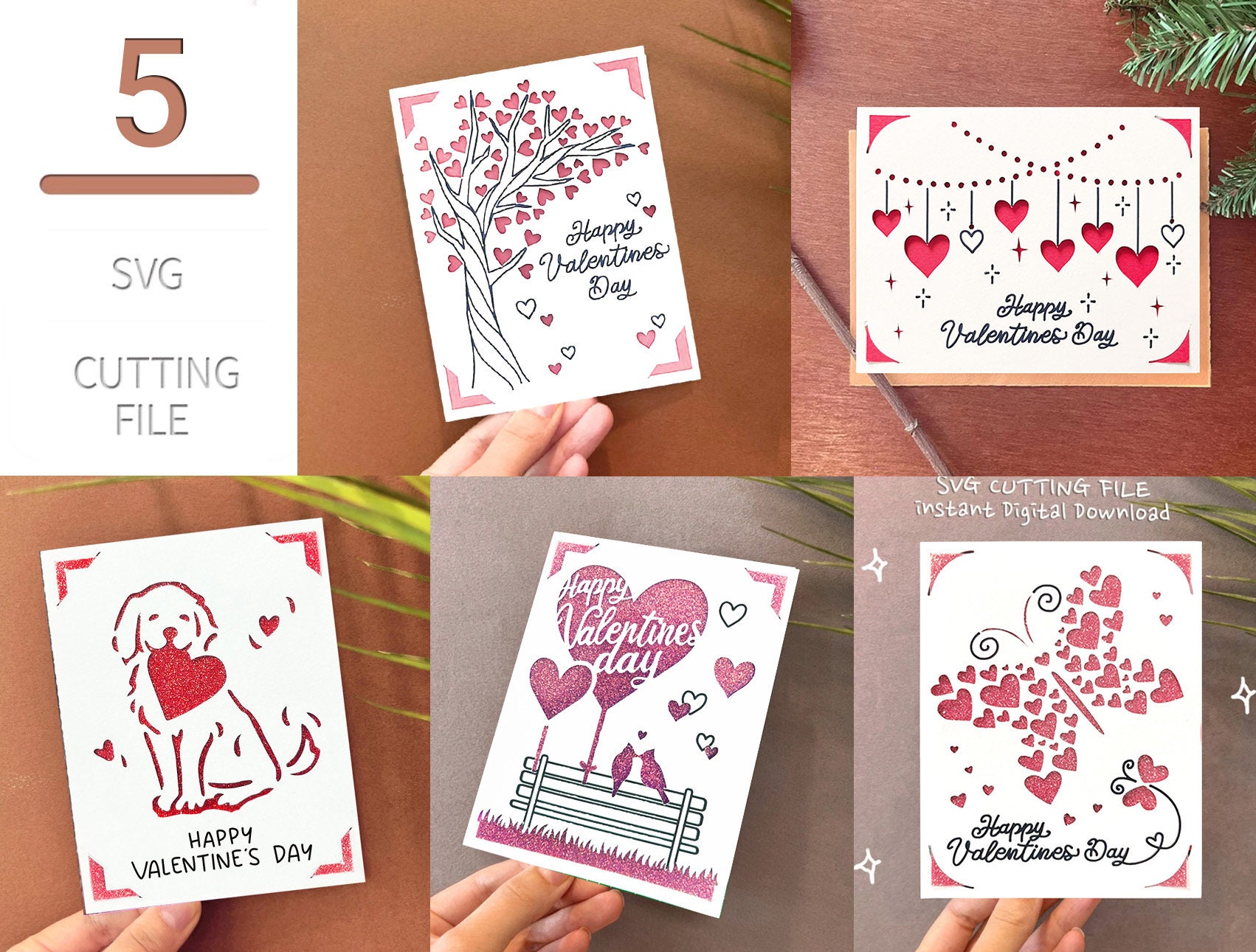 5 Valentines Day Cards Bundle Svg, Valentine Card Cricut, Holiday ...