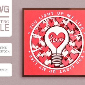 Love Light Bulb Shadowbox Svg, Valentine Shadowbox Svg, 3d Heart SVG ...