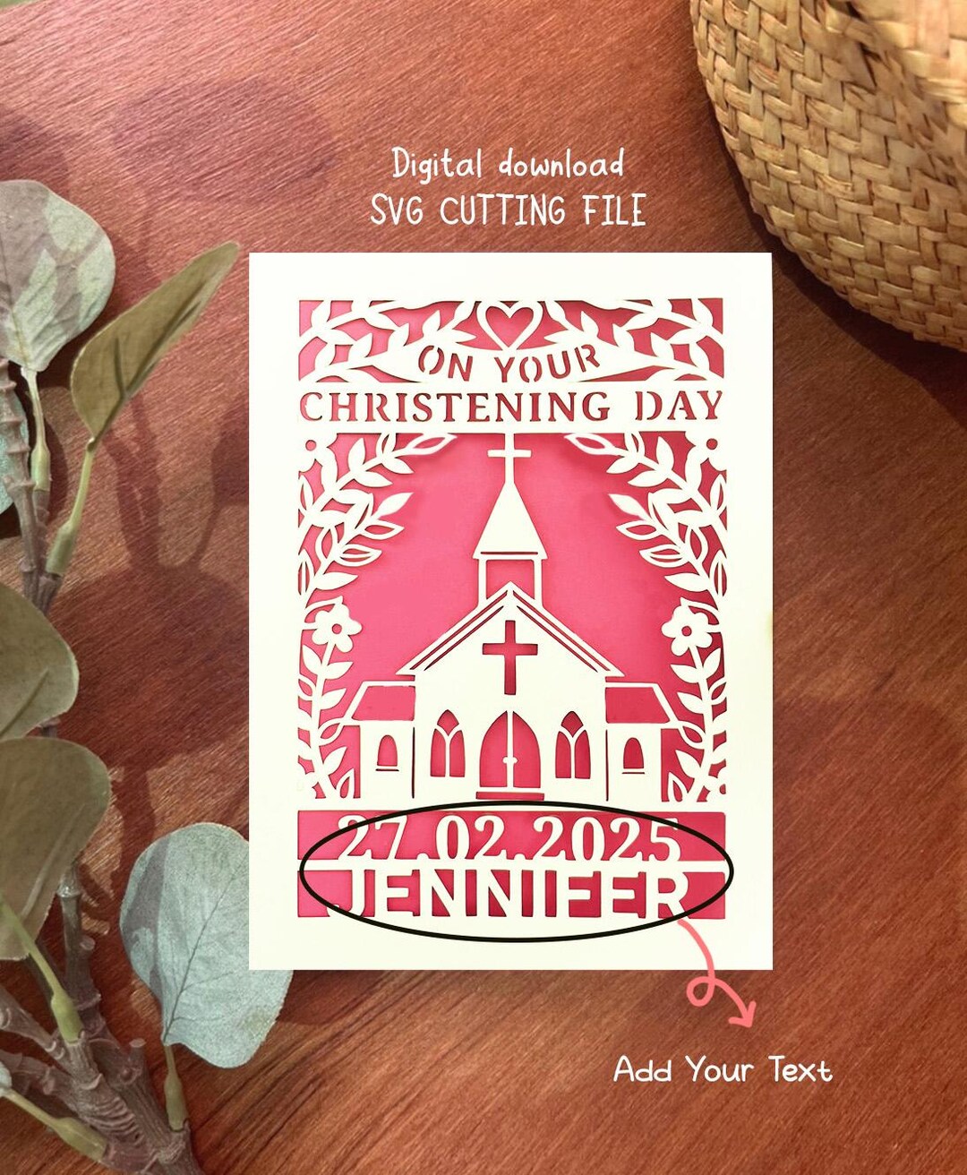 Personalized Christening Card SVG Template: 5x7 Papercut Design ...
