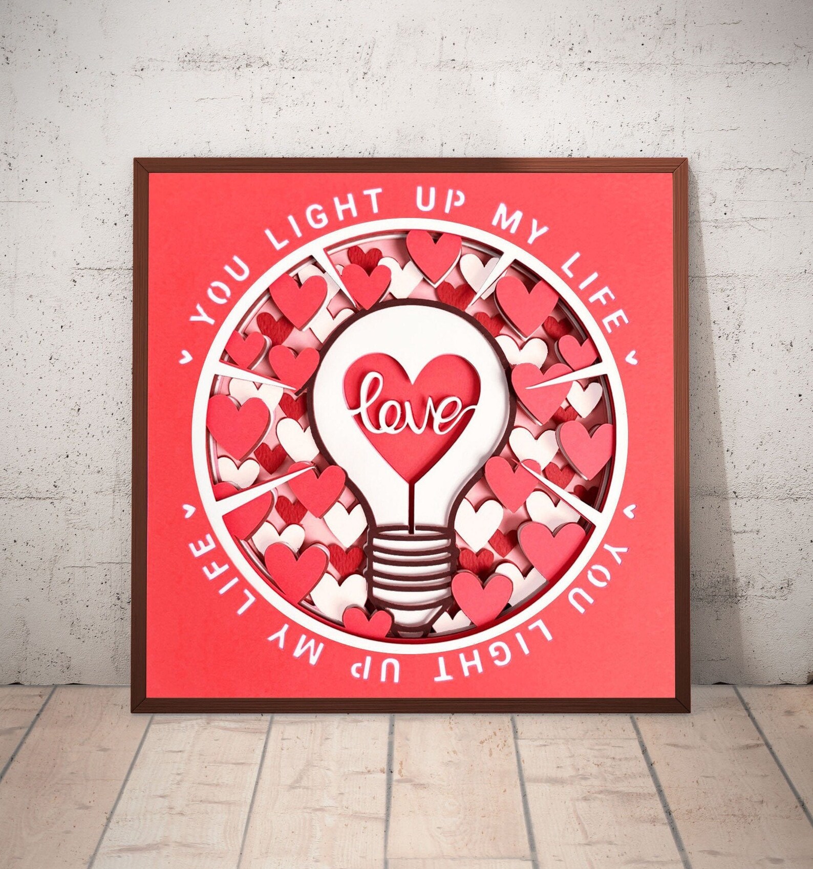 Love Light Bulb Shadowbox Svg, Valentine Shadowbox Svg, 3d Heart SVG ...