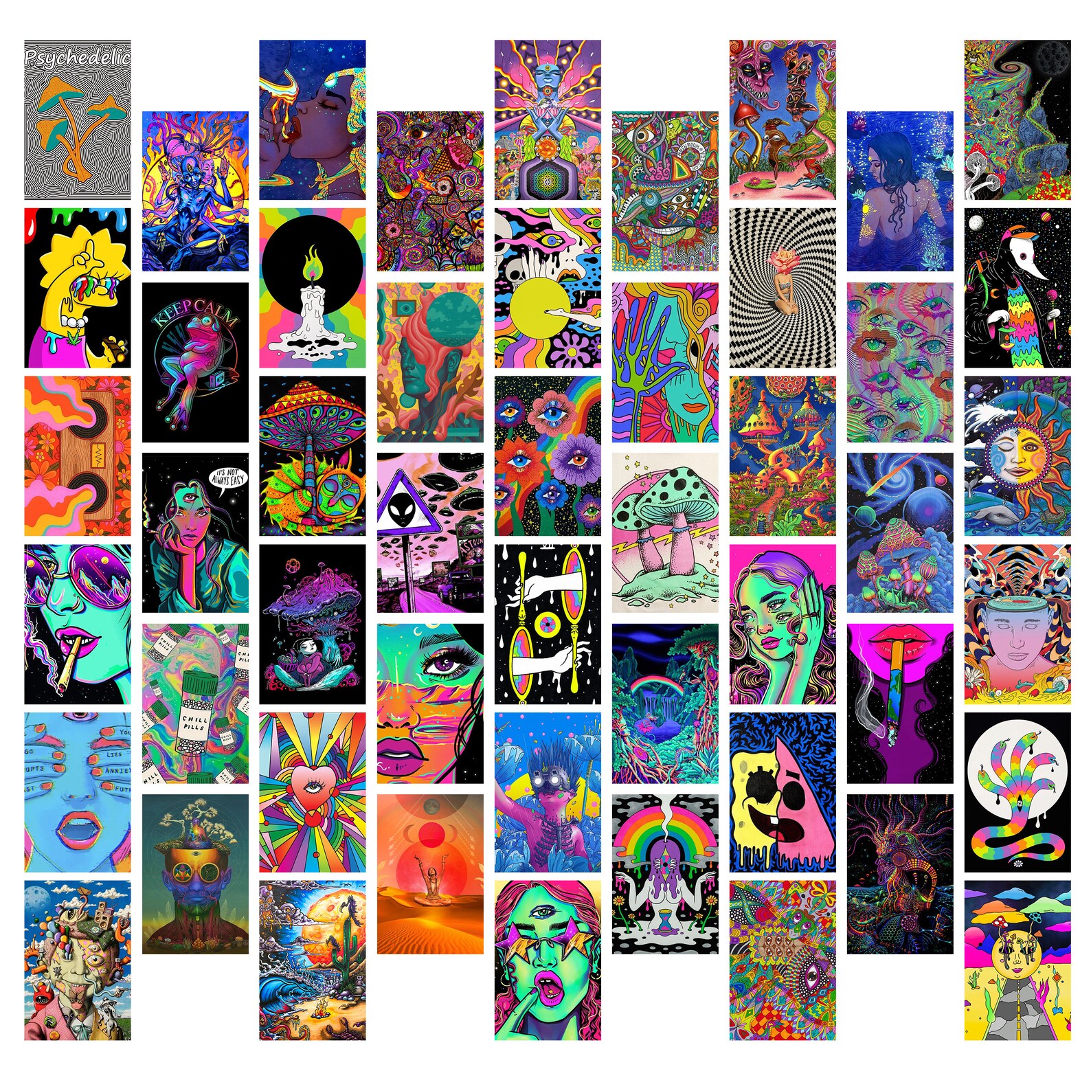 Trippy Wall Collage Kit Psychedelic Trippy Aesthetic Wall - Etsy