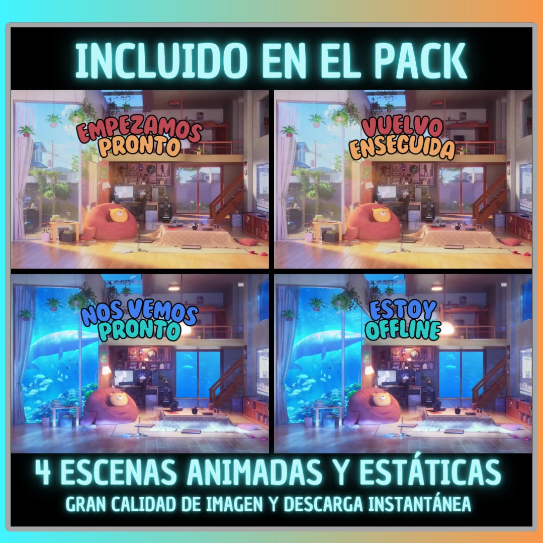 Pack 4 Animated Screens in Spanish, Cozy Lofi Room. Twitch Screens ...