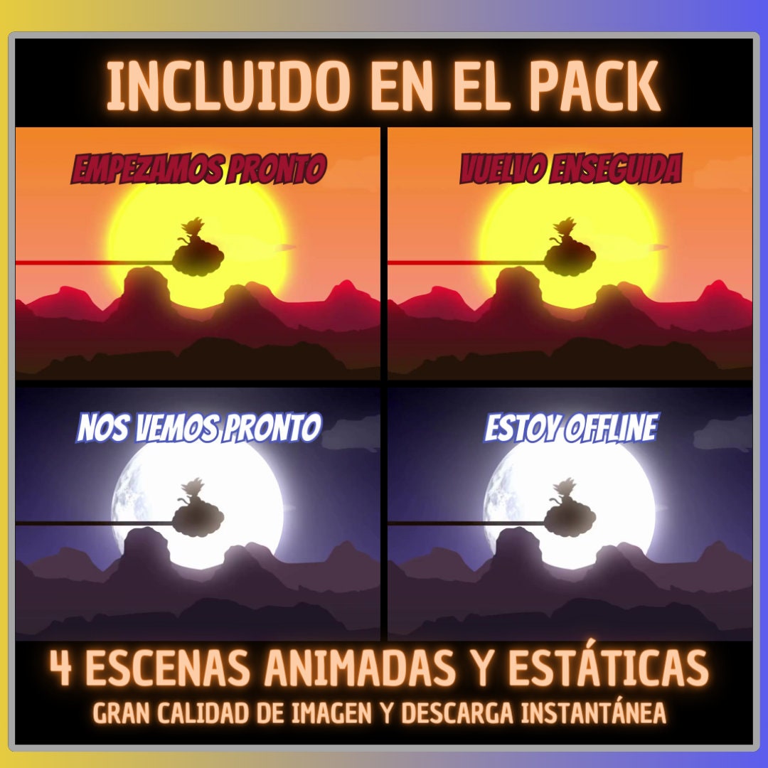 Pack 4 Animated Screens in Spanish, Dragon Ball. Twitch Screens. Direct ...