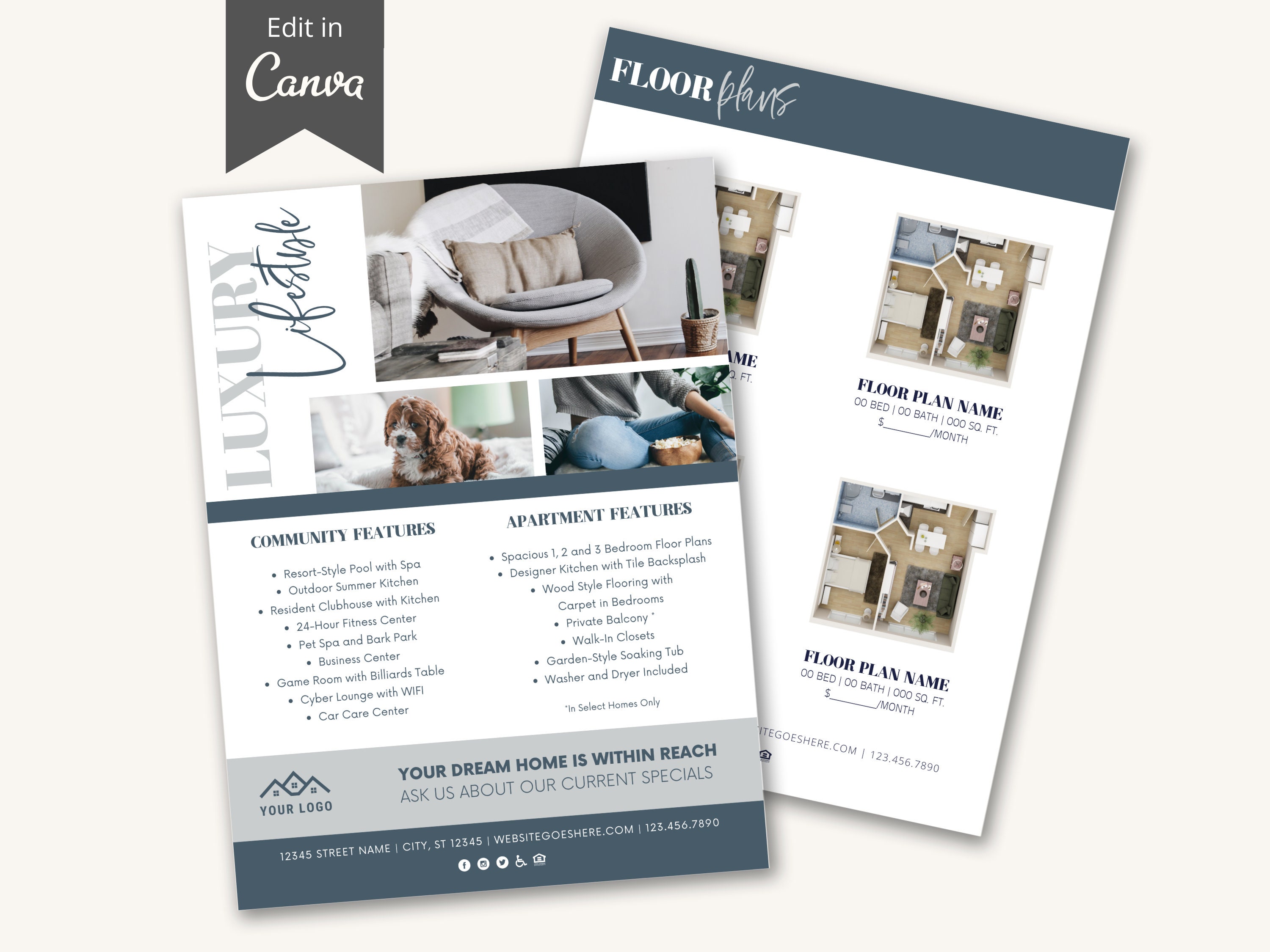 Apartment Marketing Flyer Template, Editable Floor Plans Flyer ...