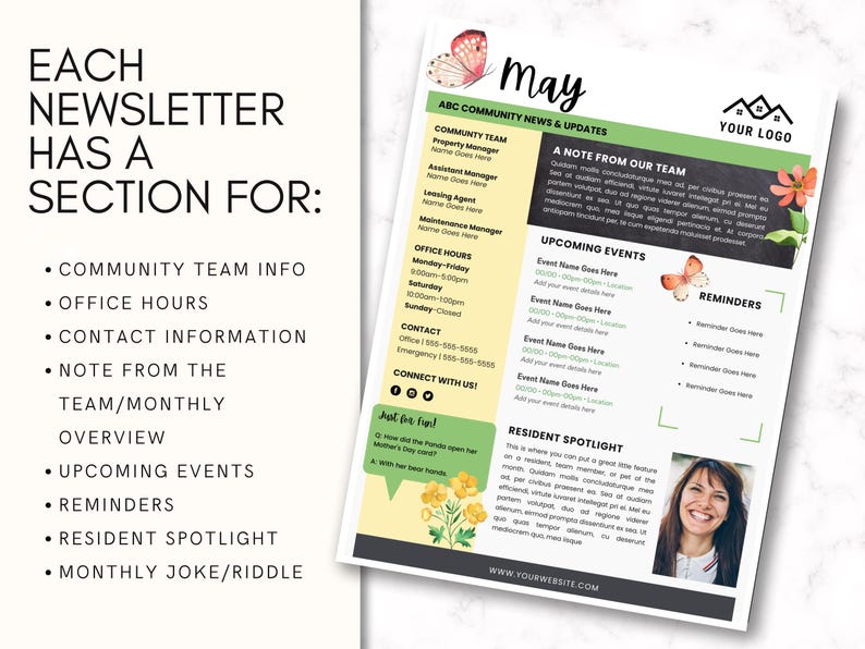 12-month Newsletter Template for Apartment Community, Property Manager ...