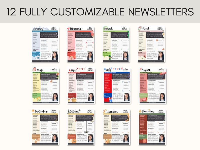 Apartment Community Newsletter Template: 12-month Editable Canva ...