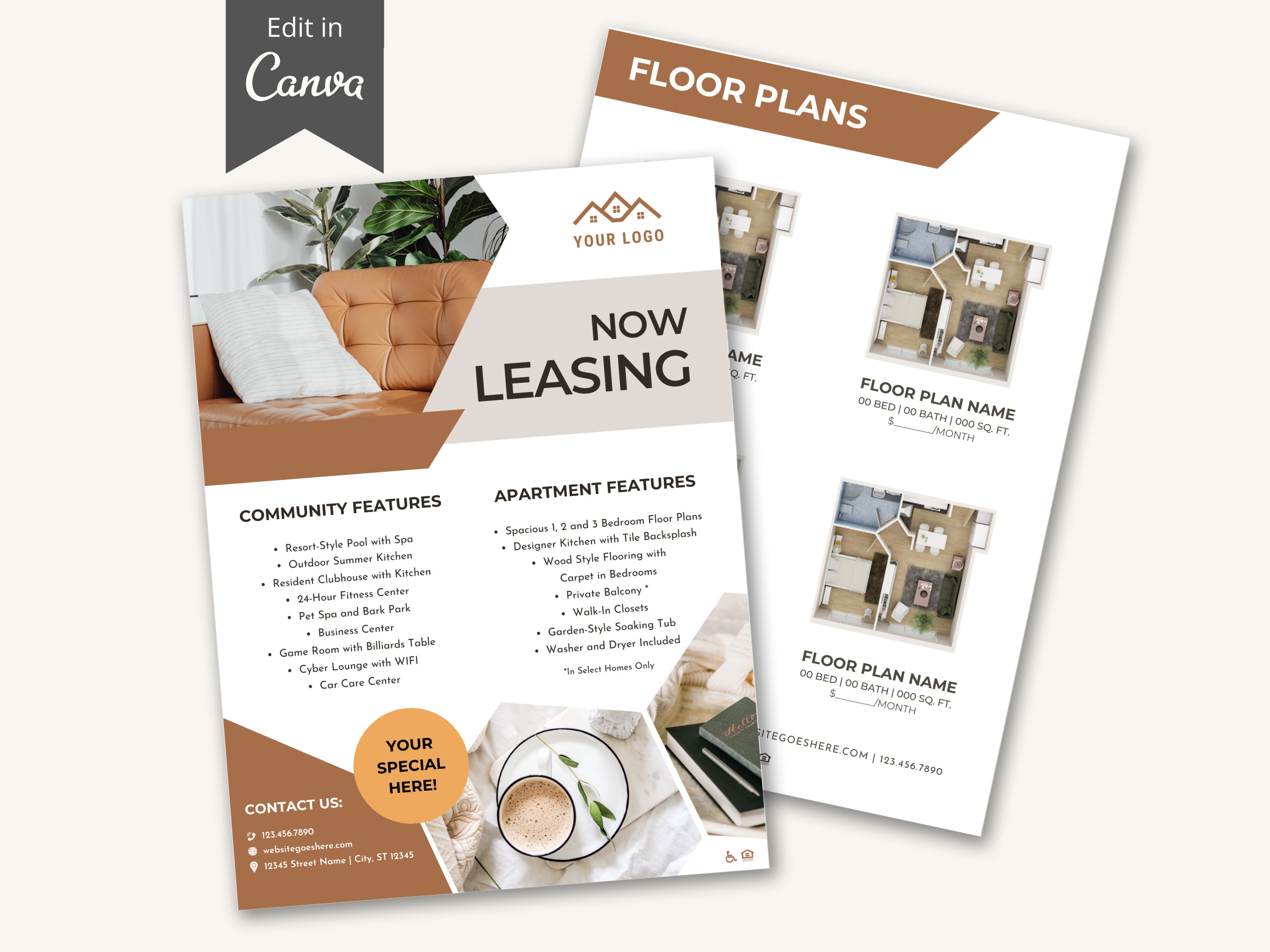 Editable Apartment Marketing Flyer for Apartment Community Floor Plans ...
