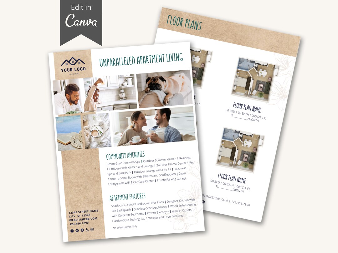 Apartment Marketing Flyer Template, Editable Floor Plans Flyer ...