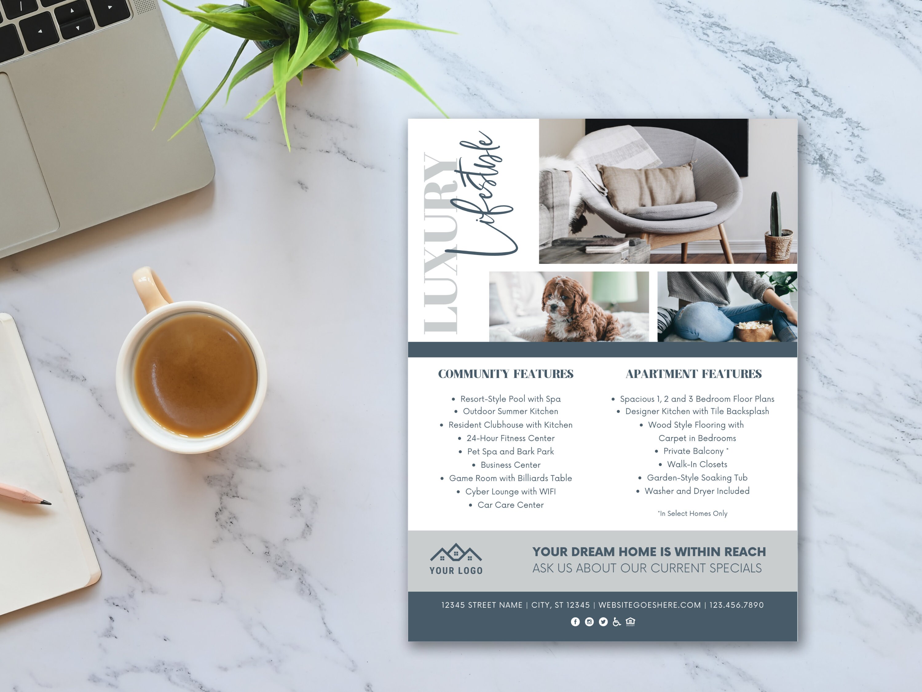 Apartment Marketing Flyer Template, Editable Floor Plans Flyer ...